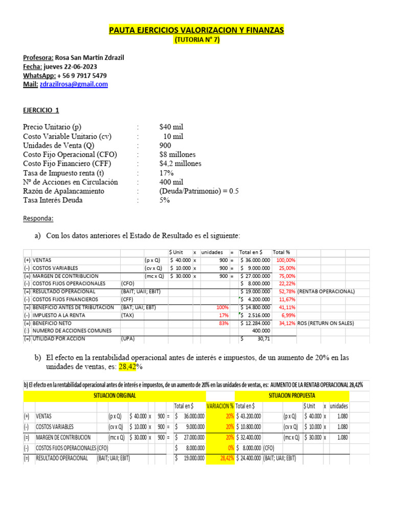 Pauta Tut N 7 Val Y Fin 22 06 23 Pdf Compartir Finanzas Modelo