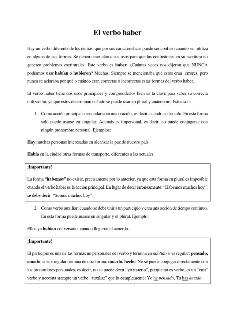 El Verbo Haber - Doc 23 | PDF | Verbo | Plural