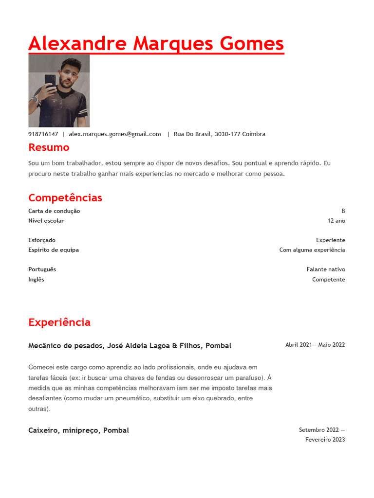 CV - Alexandre Marques Gomes | PDF