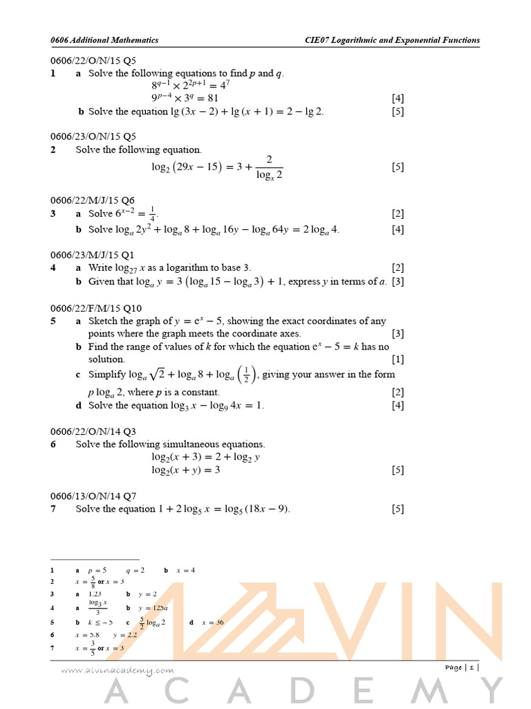 CIE07 Logarithmic and Exponential Functions | PDF | Equations | Logarithm