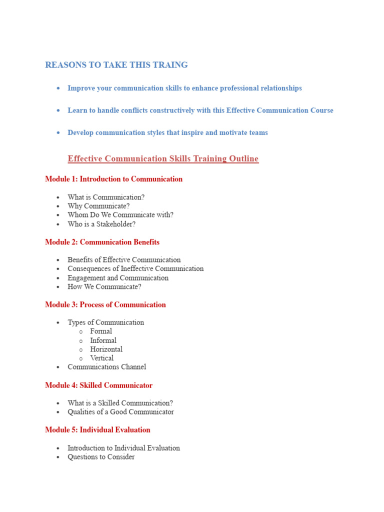 Effective Communication Skills Training Outline | PDF