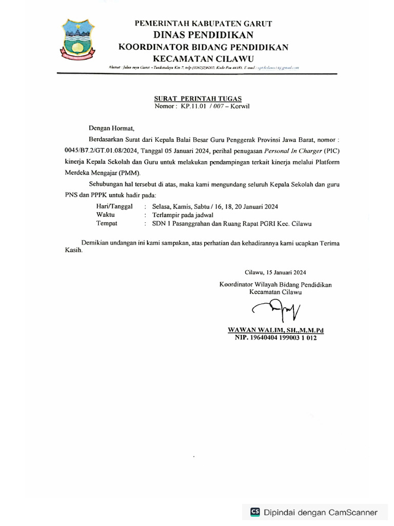 Surat Pendampingan Ekinerja Dalam PMM | PDF