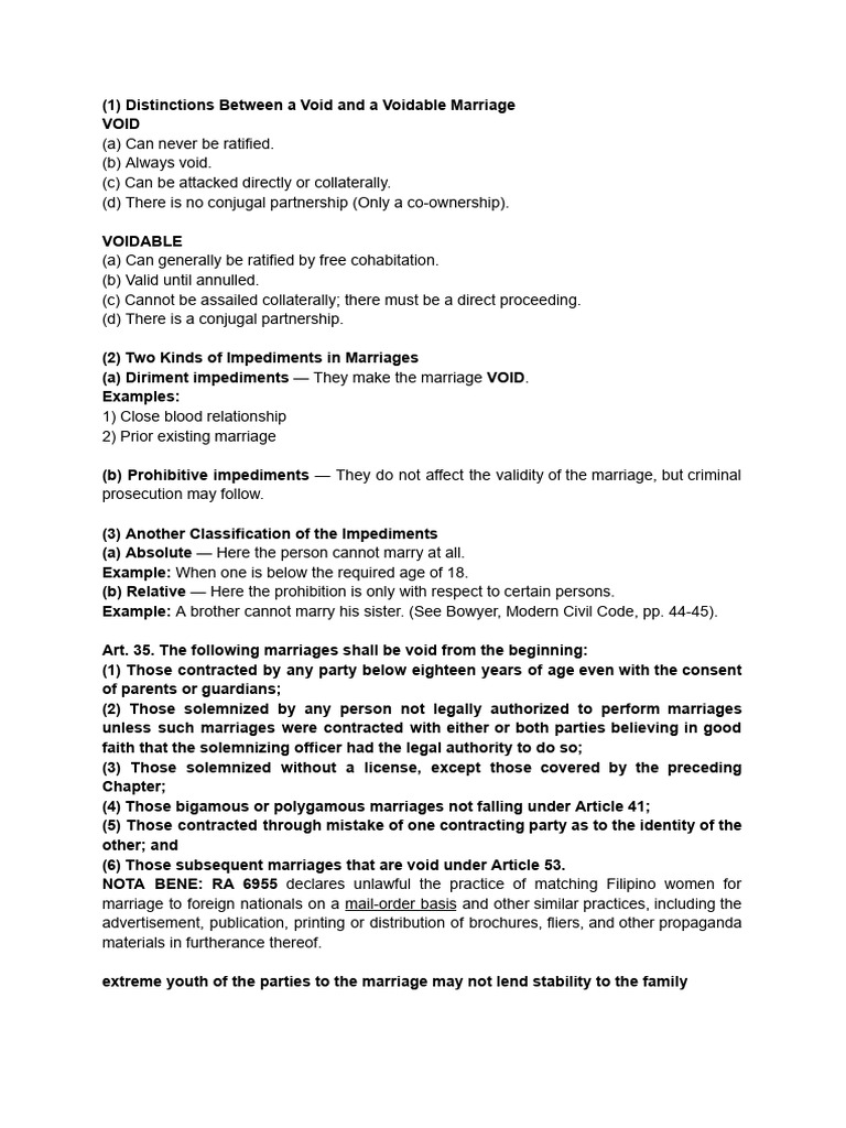 Void and Voidable Marriages | PDF | Annulment | Marriage