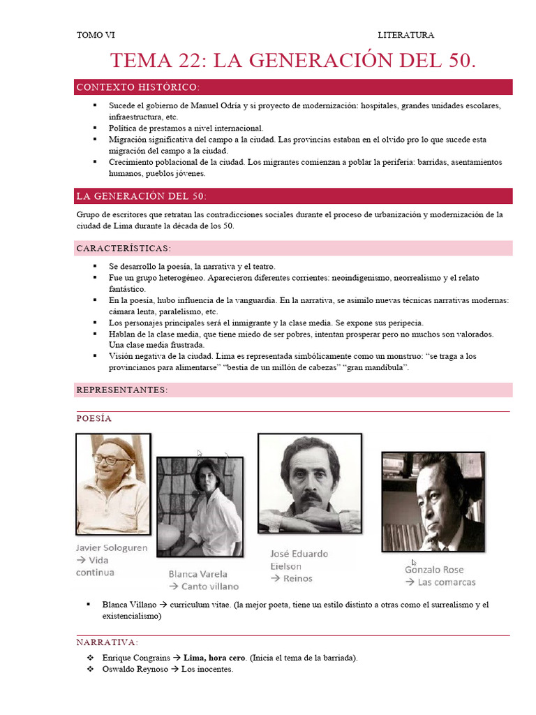 Tema 22 - La Generacion Del 50 | PDF | Lima