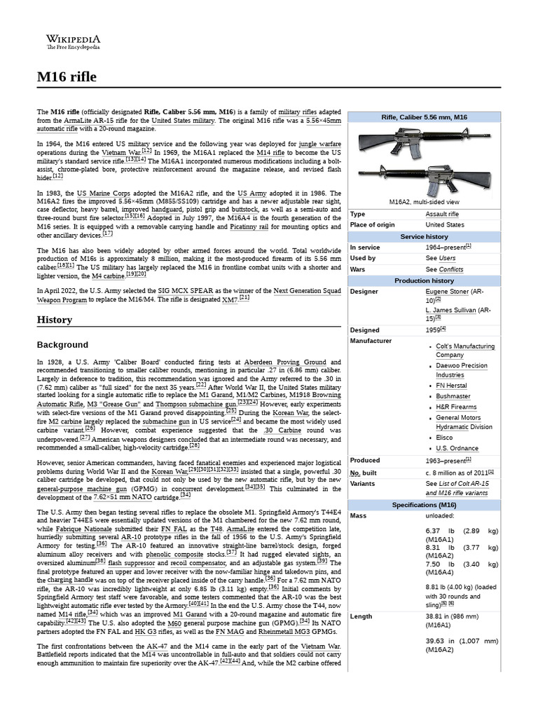 M16 Rifle | PDF | Weapon Design | Rifle