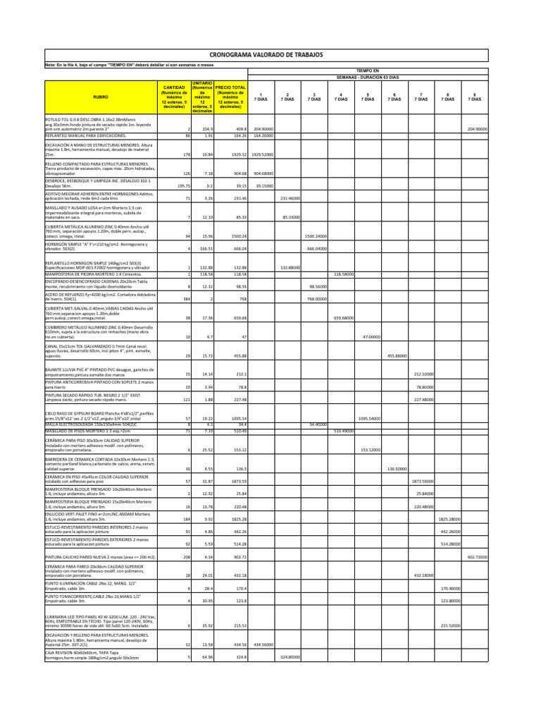 43-Cronograma Oferente | PDF | Mortero (Albañilería) | Ingeniería estructural