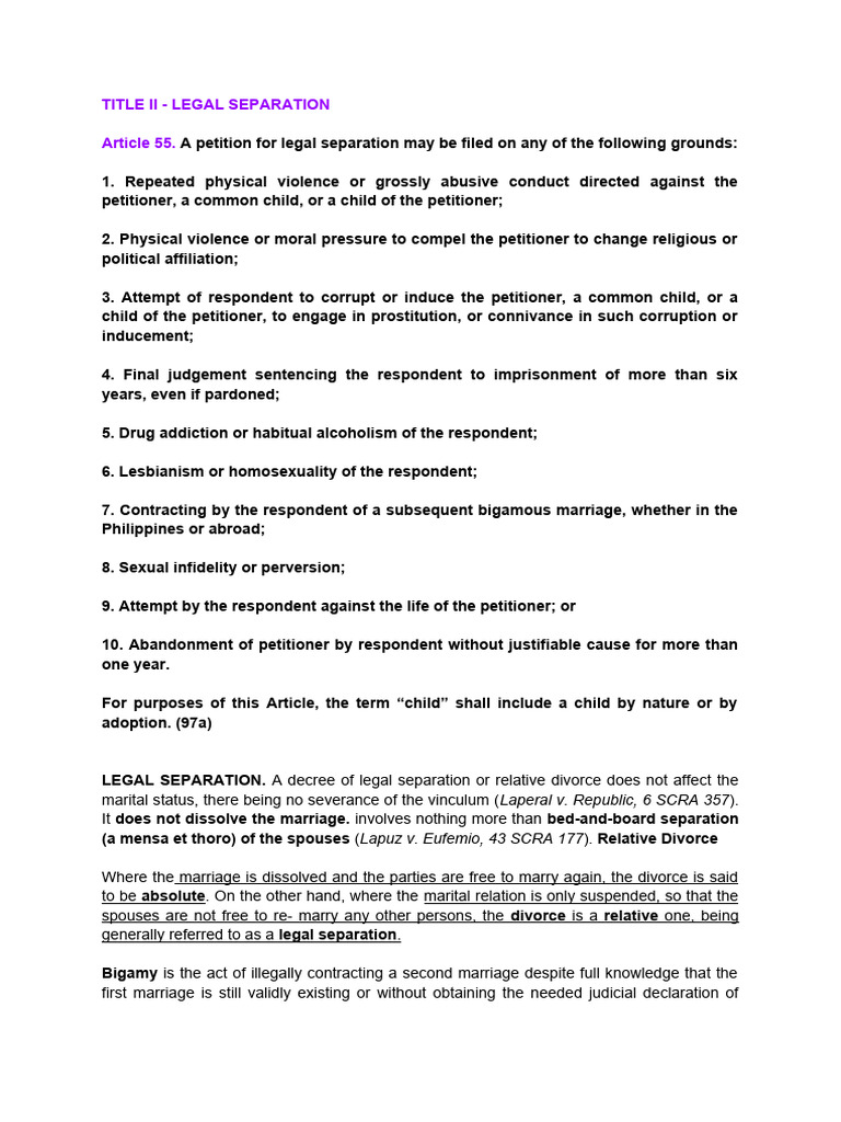 Legal Separation | PDF | Marriage | Divorce