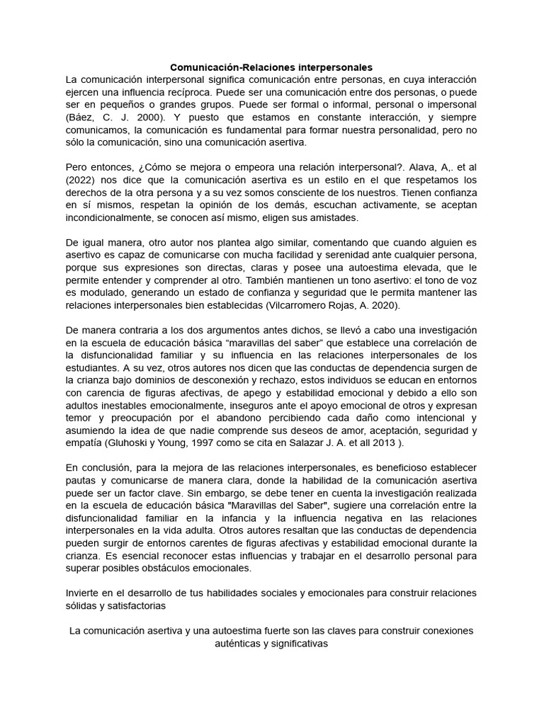 Relaciones Interpersonales | PDF | Comunicación | Las emociones