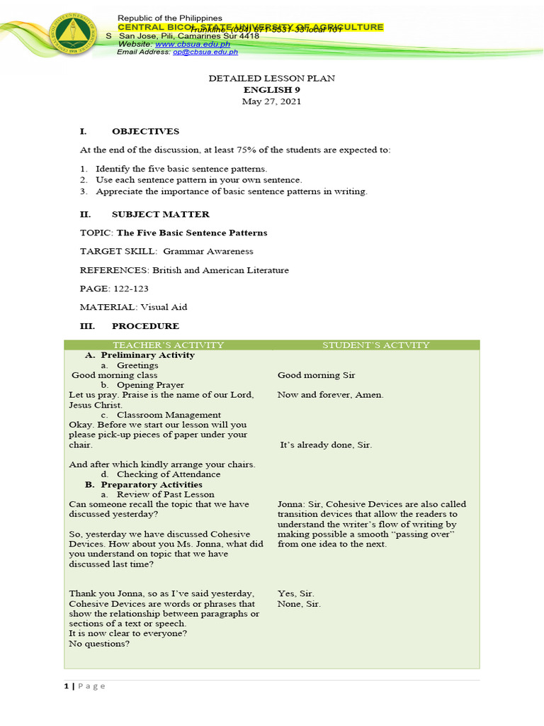 Detailed Lesson Plan 2020 Borja Kent | PDF | Verb | Subject (Grammar)