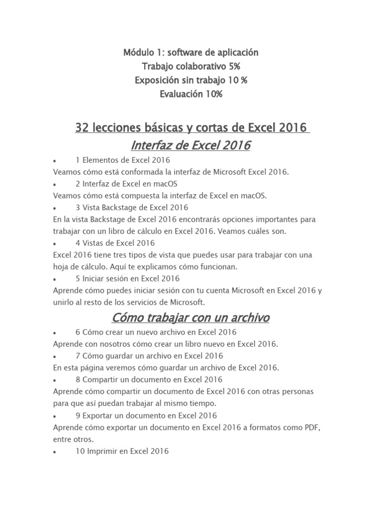 Elementos de Excel 2016 | PDF | Microsoft Excel | Hoja de cálculo