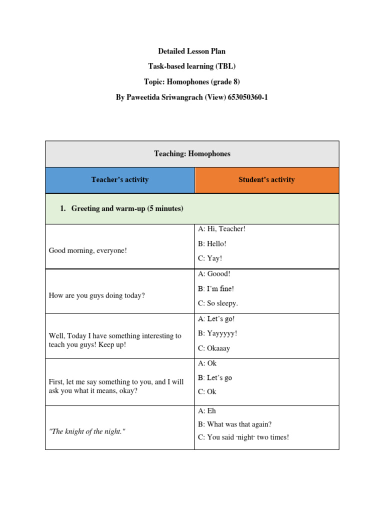 Detailed Lesson Plan- Homophones- | PDF