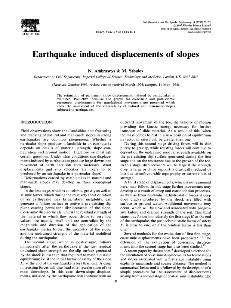 Ambraseys & Srbulov (1995) Earthquake Induced Displacements of Slopes ...