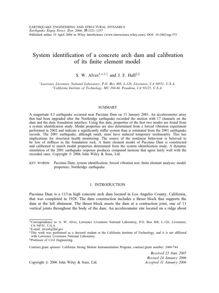 Alves & Hall (2006) System Identification of A Concrete Arch Dam and Calibration of Its Finite ...