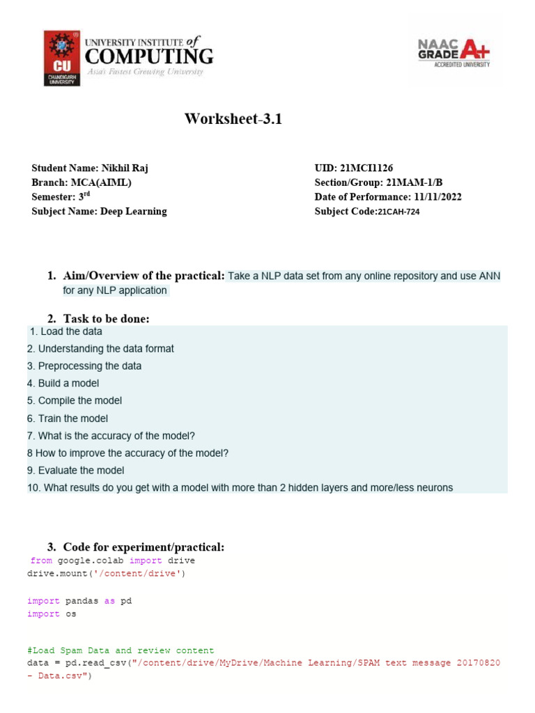 Deep Learning ANN Practical Worksheet | PDF | Applied Mathematics | Computing