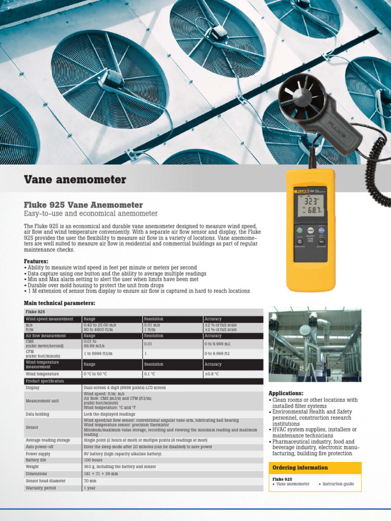 Fluke 925 | PDF | Wind Speed | Flow Measurement