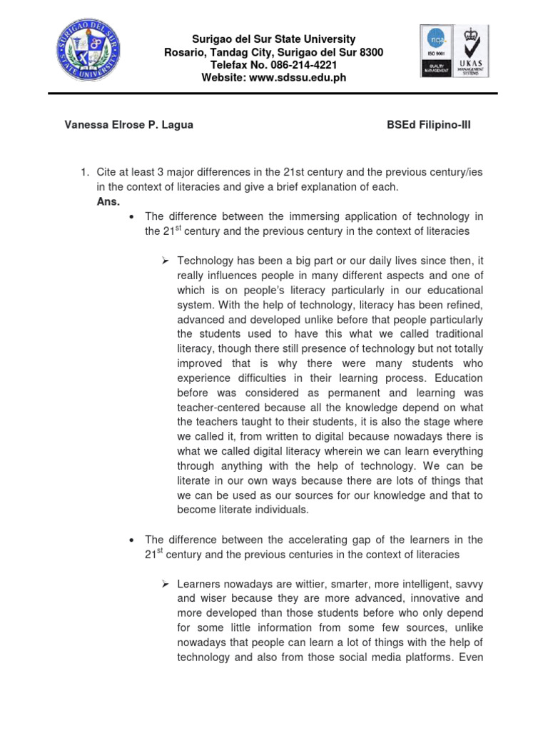 Educ 10 First Assignment | PDF | Literacy | Learning