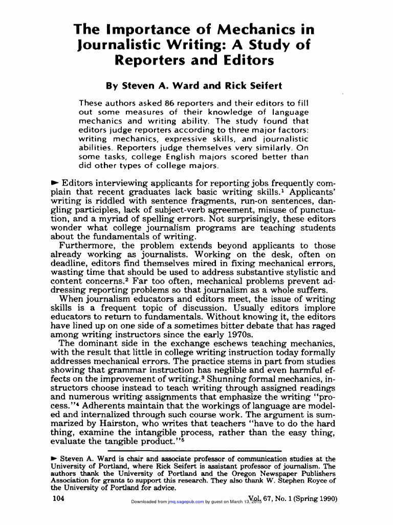 The Importance of Mechanics in Journalistic Writing A Study of ...