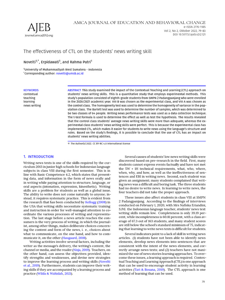 Impact of CTL on News Writing Skills | PDF