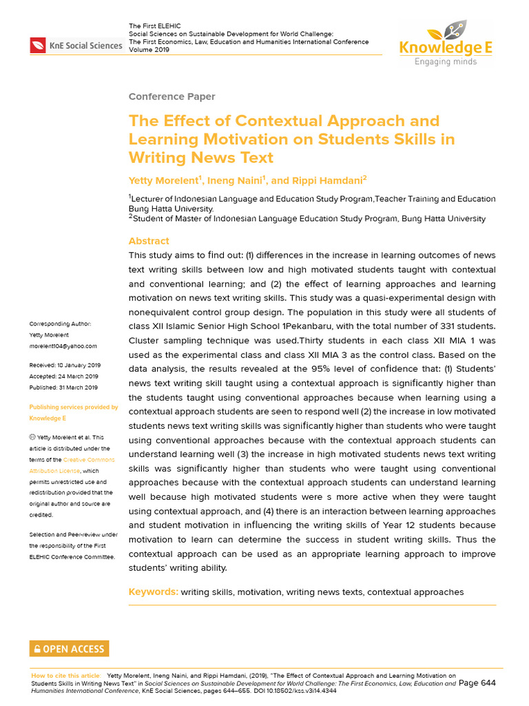 The Effect of Contextual Appraoch and Learning Motivation On Student Skills in Writing News Text ...