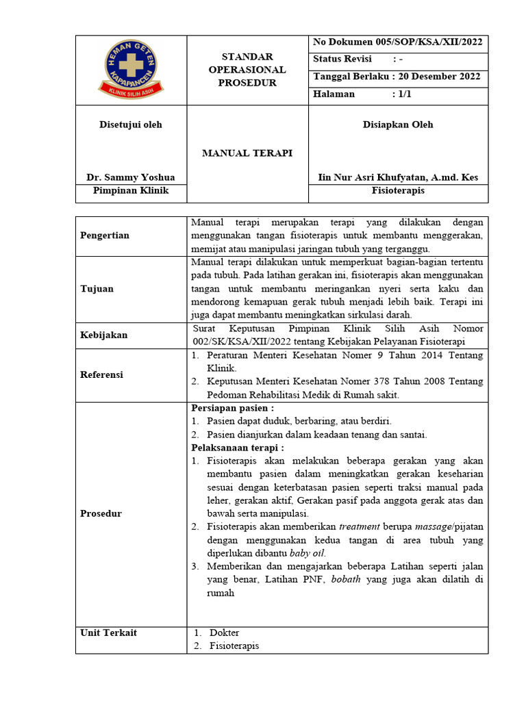 Sop Manual Terapi | PDF
