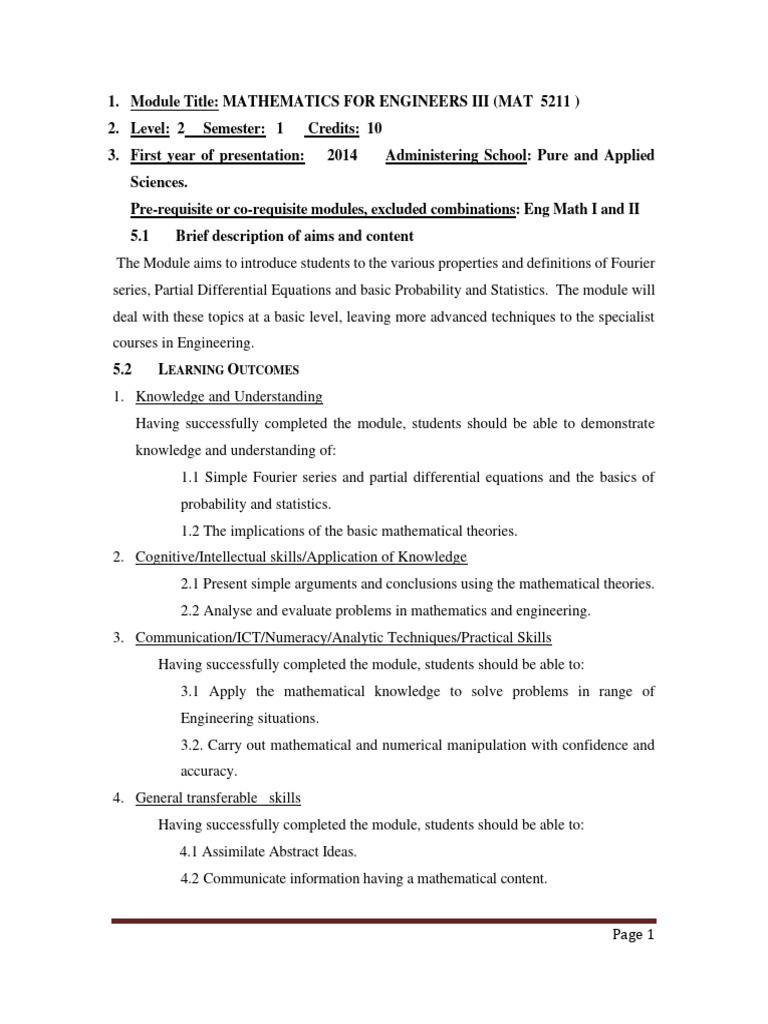Mathematics For Engineers III - 1 | PDF | Differential Equations ...