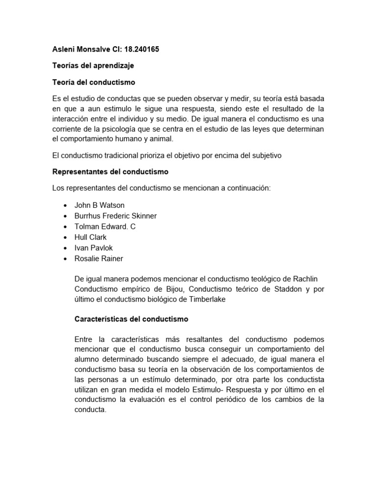 Teorías Del Aprendizaje Pdf Behaviorismo Aprendizaje