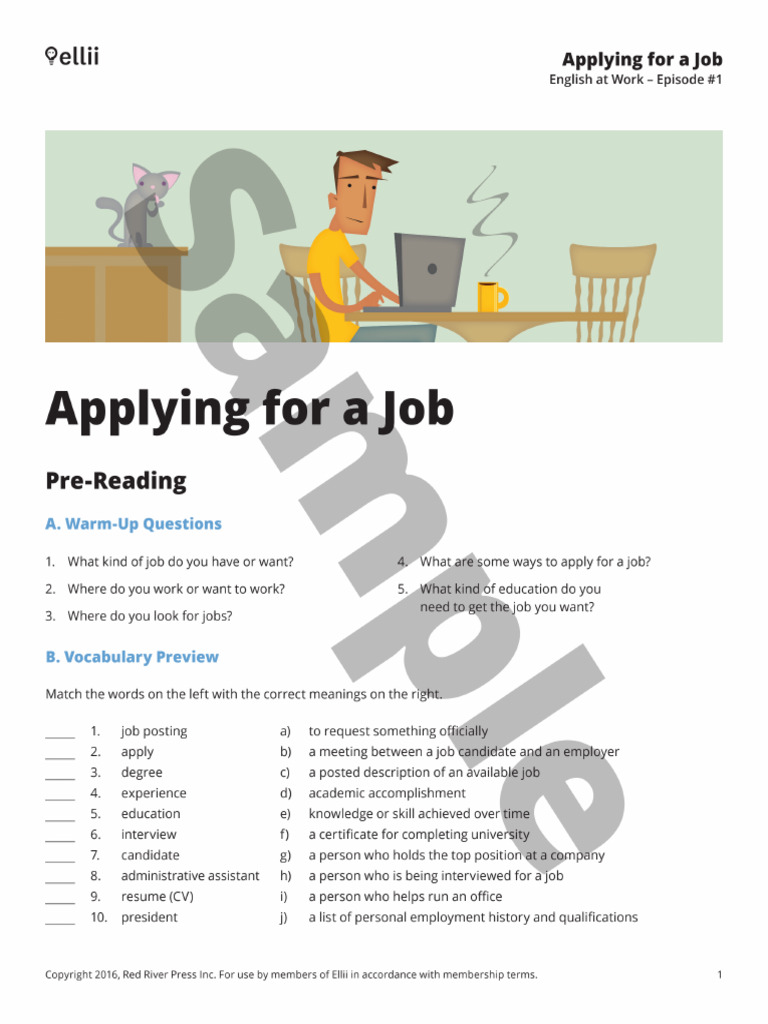 Applying For A Job - Ellii (Formerly ESL Library) | PDF