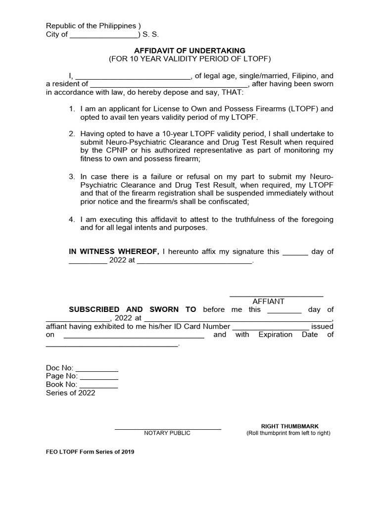 AFFIDAVIT OF UNDERTAKING LTOPF | PDF
