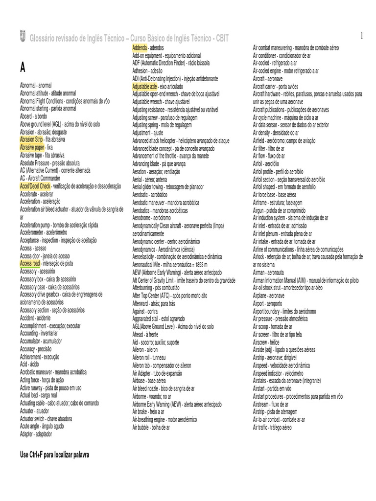 Glossário de Inglês Técnico Aeronáutico | PDF | Voo | Aileron