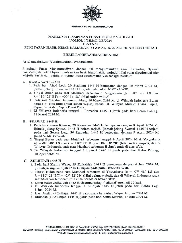 Maklumat 1 Hasil Hisab 2024 | PDF