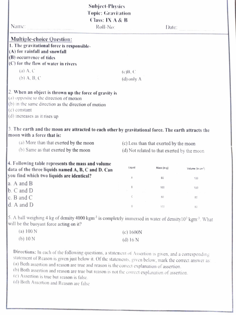 Gravitational Force Worksheet Answers | PDF | Weight | Force