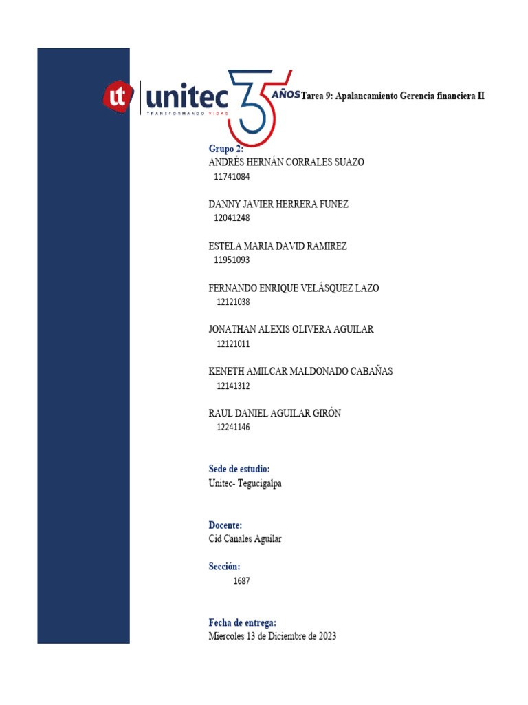 annotated-TAREA 9 Grupo 2 GERENCIA 2-1 | PDF | Apalancamiento (Finanzas) | Compartir (Finanzas)