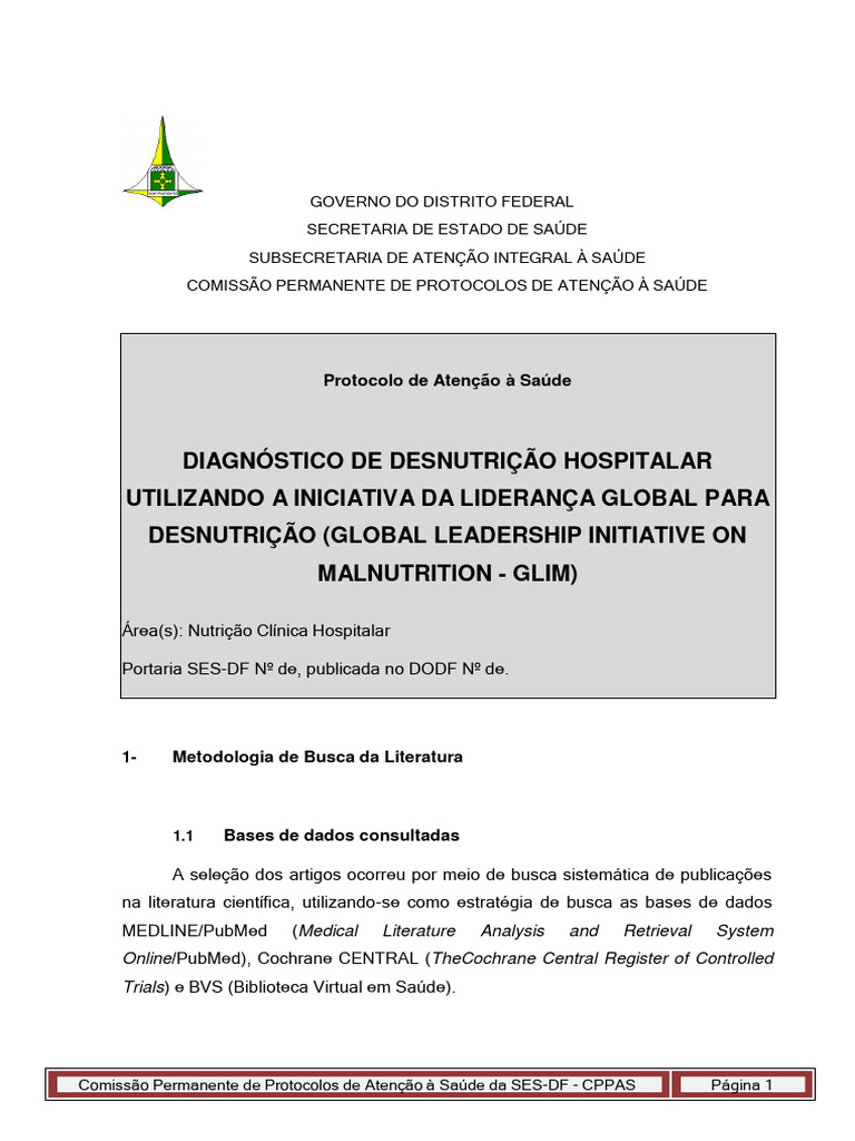 Protocolo Diagnóstico de Desnutrição Hospitalar Utilizando a GLIM | PDF ...