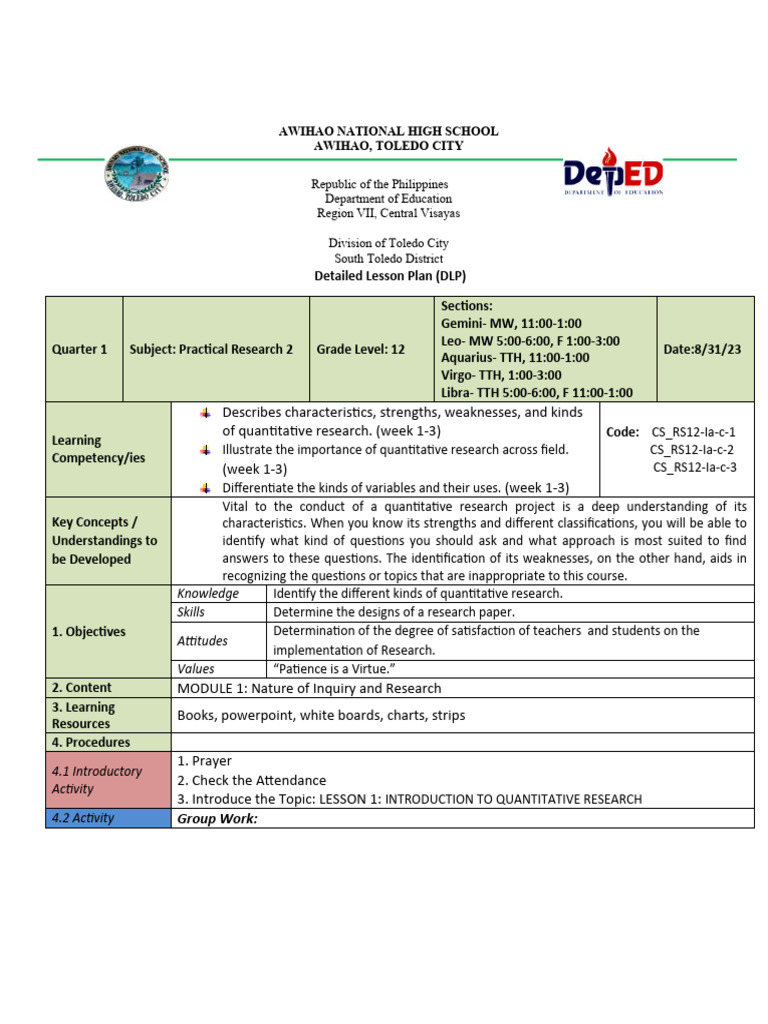 DLP PR 2 Week1 5 | PDF | Teachers | Quantitative Research