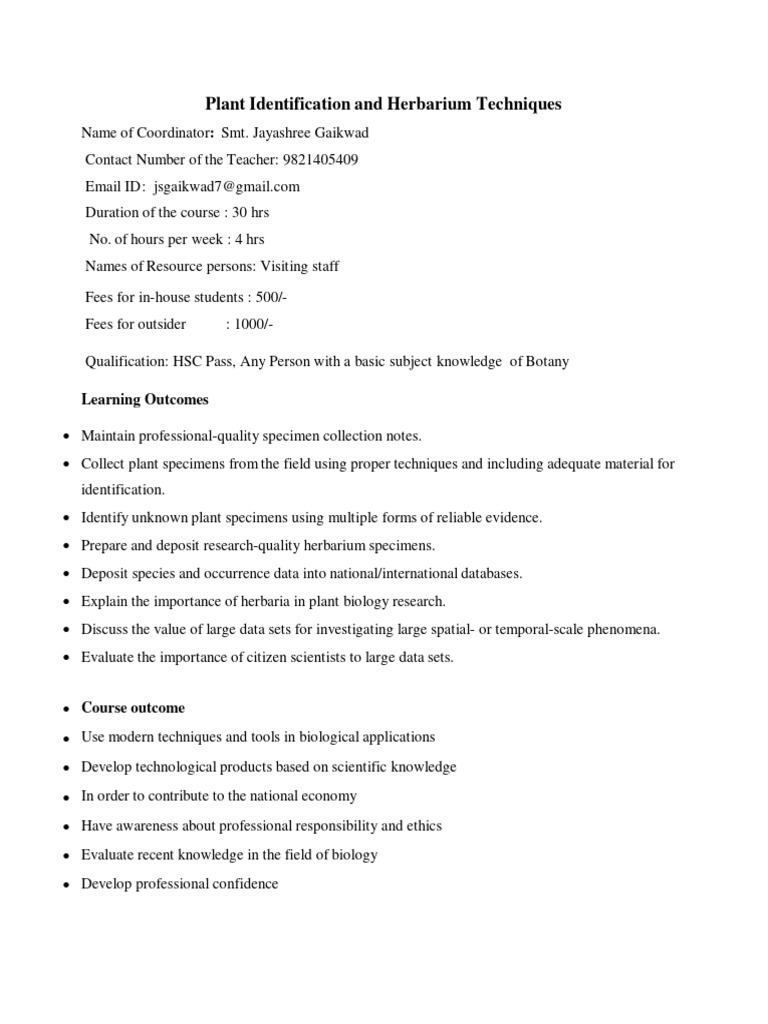 Plant Identification and Herbarium Techniques | PDF | Botany | Plants