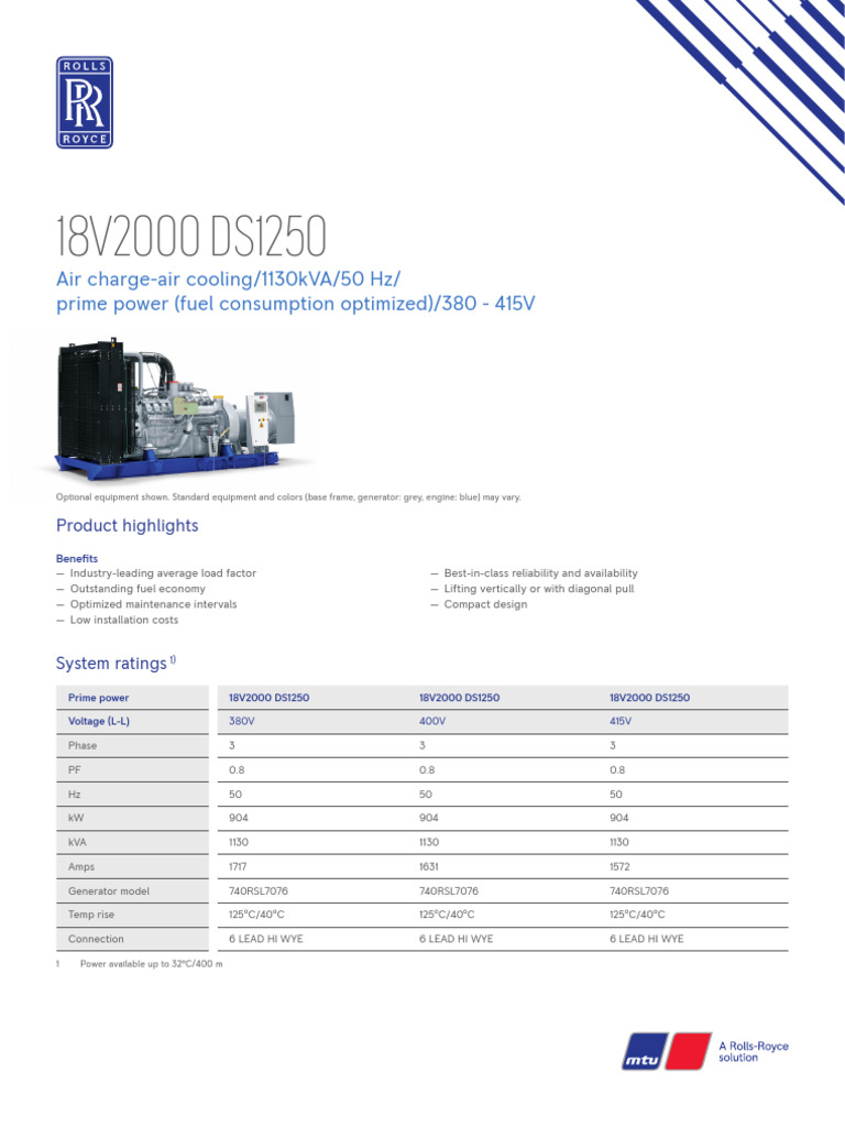 PG Spec 18V2000DS1250 1130kVA 3B FC 50Hz | PDF | Electric Motor | Engines