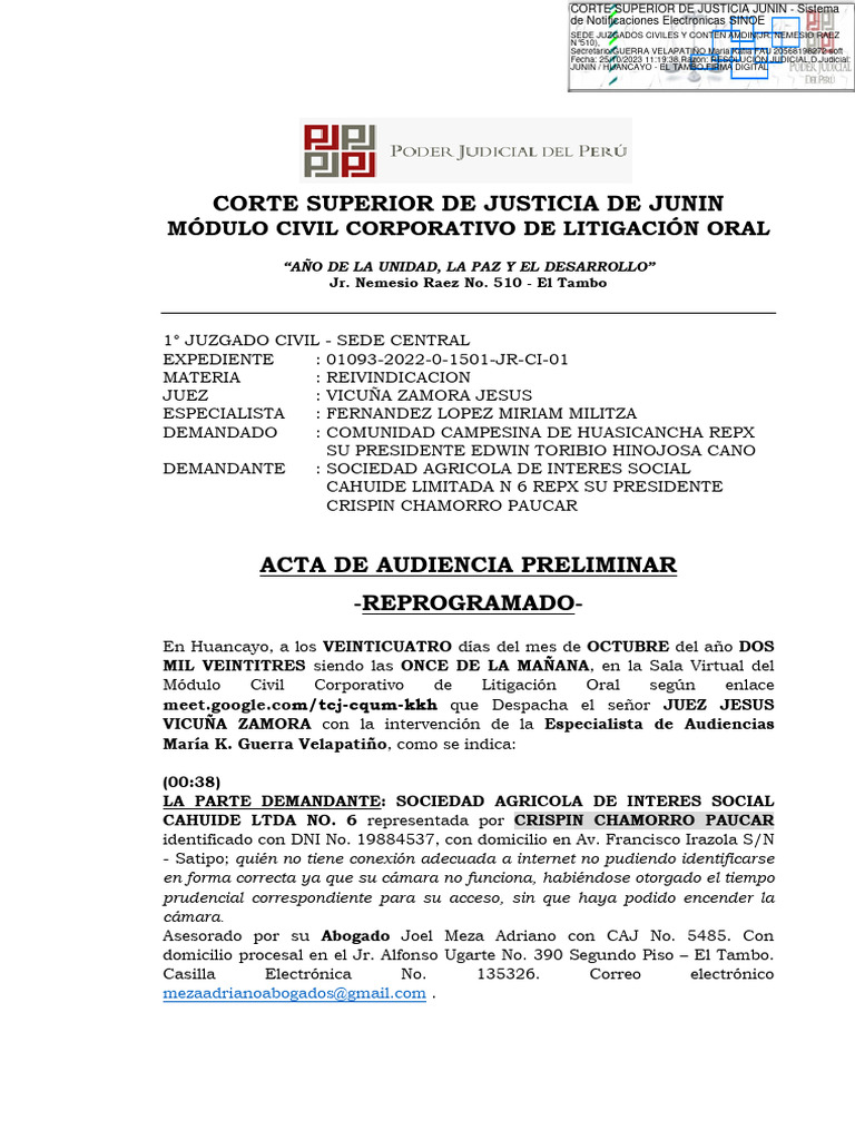 Audiencia Preliminar Reprogramada en Junín | PDF | Instituciones ...