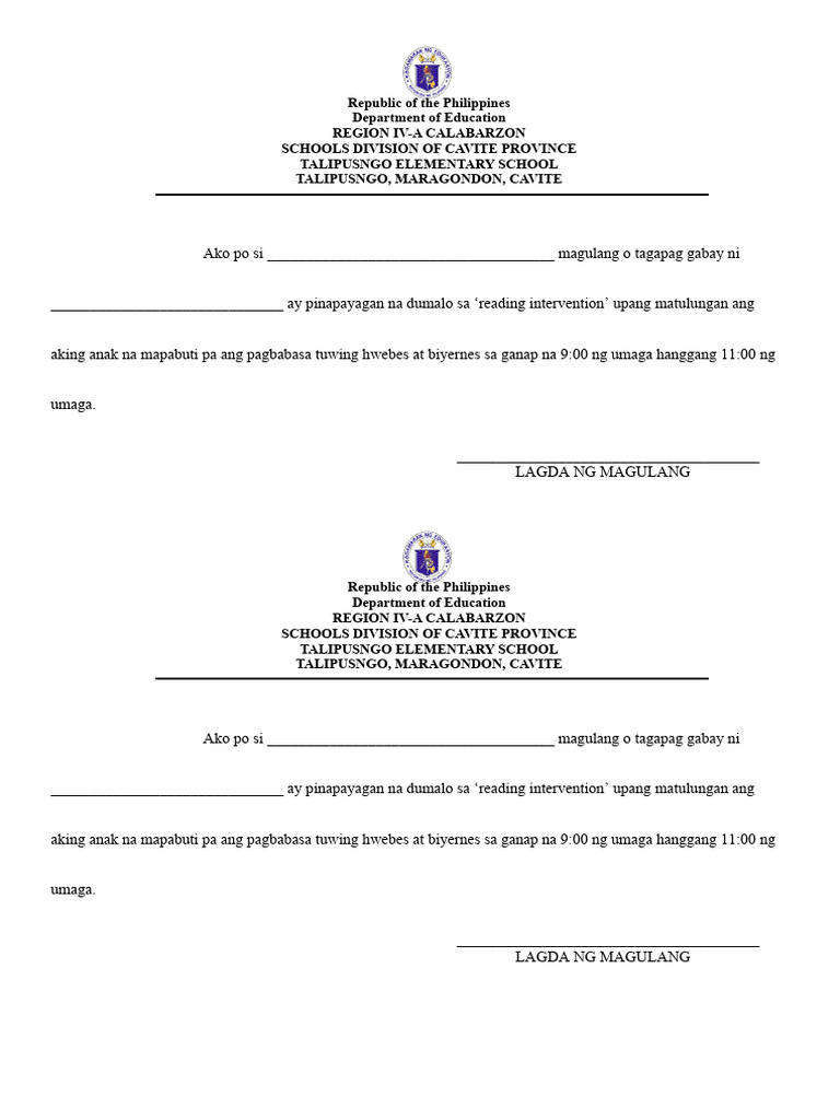 Pahintulot NG Magulang | PDF