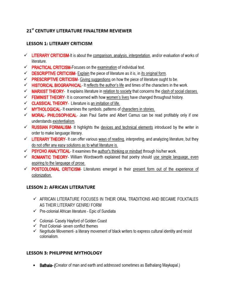 21st Century Literature Finalterm Reviewer | PDF | Classics