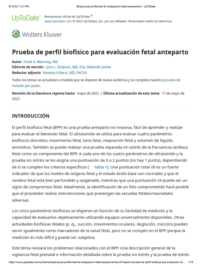 Biophysical Profile Test For Antepartum Fetal Assessment - UpToDate ...