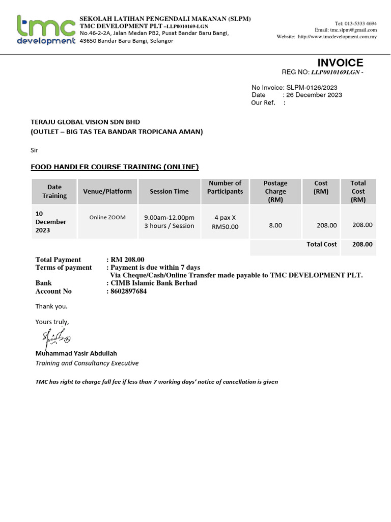 Invoice 0126-22 - Teraju Global Vision SDN BHD (Big Tas Tea Bandar ...