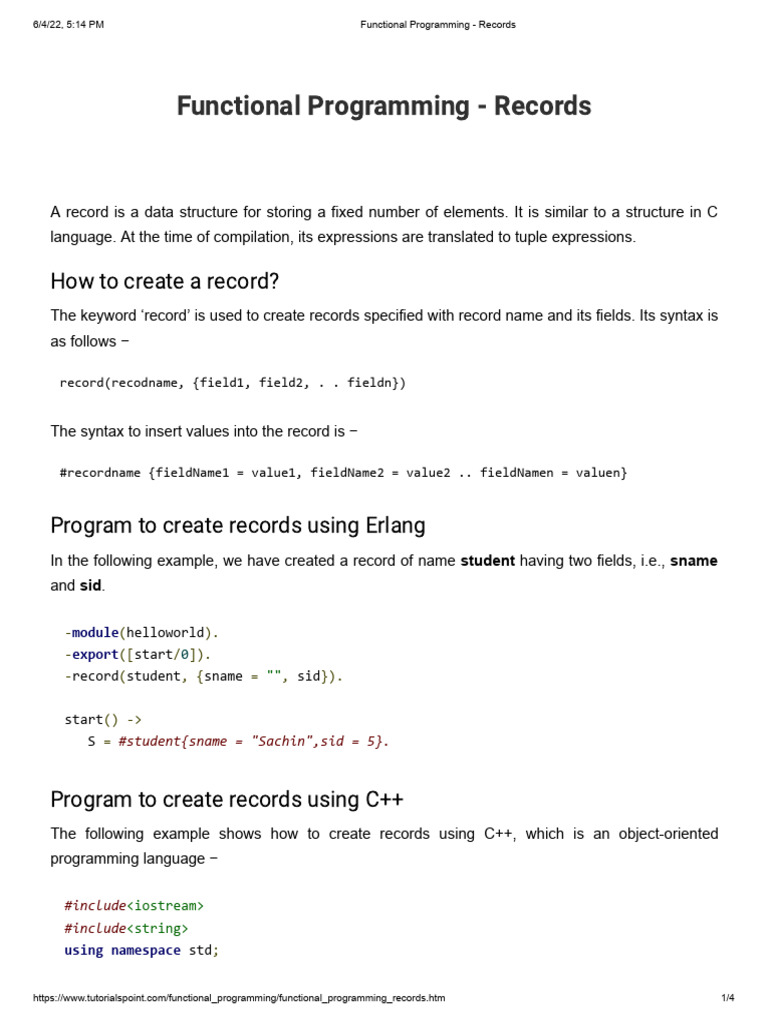 Functional Programming Records Pdf C Programming Language 6858