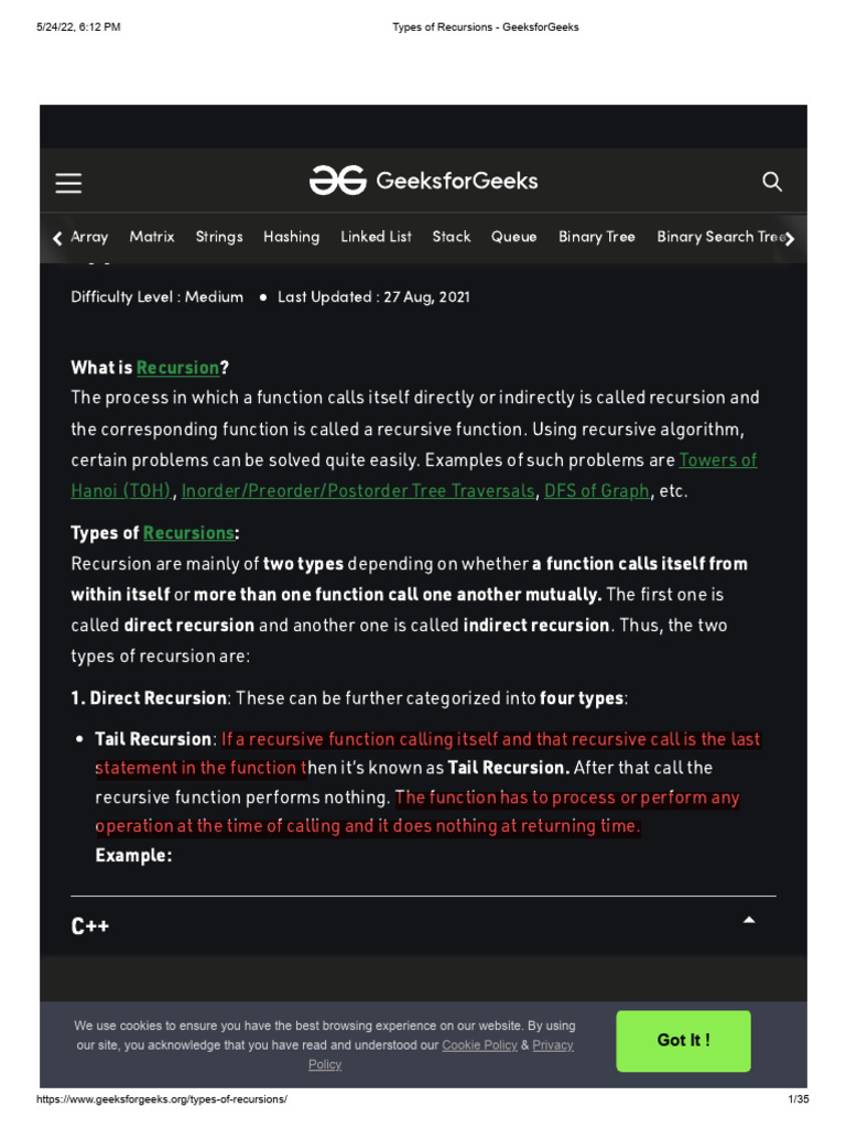 Types of Recursions | PDF | C++ | C Sharp (Programming Language)