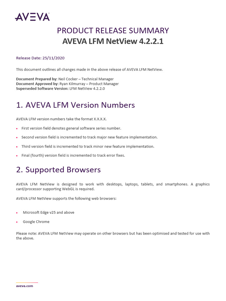 AVEVA LFM NetView Release Notes - v4.2.2.1 | PDF | Login | Software