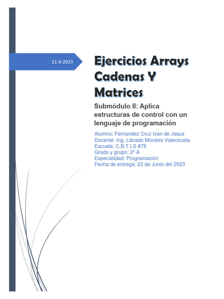 Ejercicios Arrays Cadenas | PDF | Cadena (informática) | Tecnologías de la información
