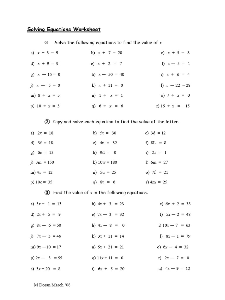 Equations Worksheet | PDF | Equations | Mathematical Objects