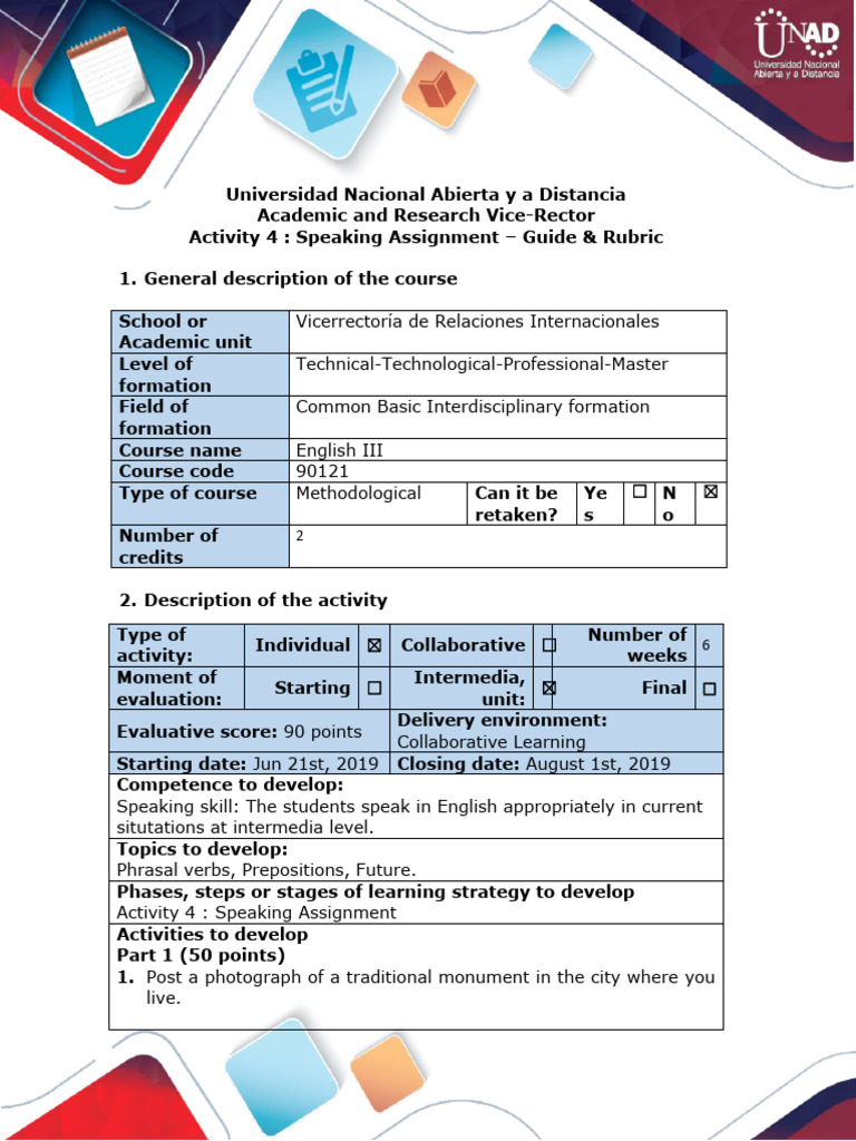 Activity Guide and Evaluation Rubric - Activity 4 - Speaking Assignment | PDF