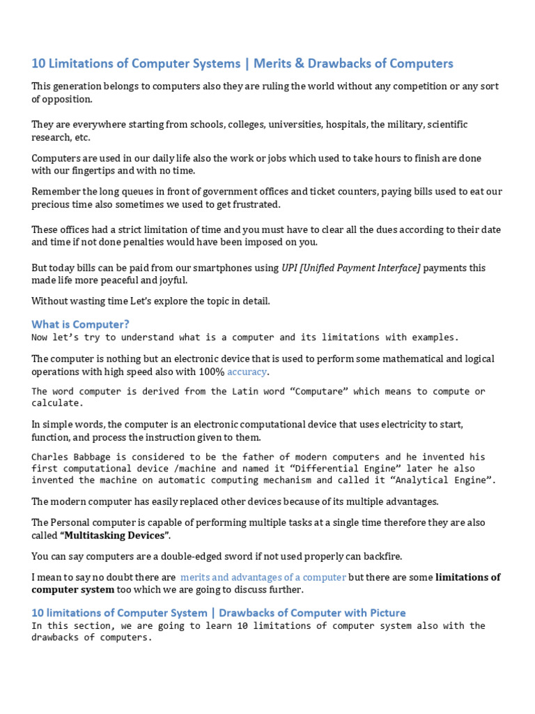 Limitations of Computer | PDF | Computer Virus | Internet