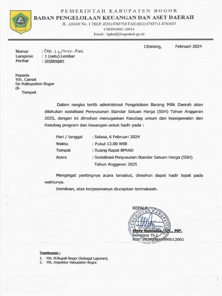 Undangan Sosialisasi SSH 2025 Kecamatan | PDF