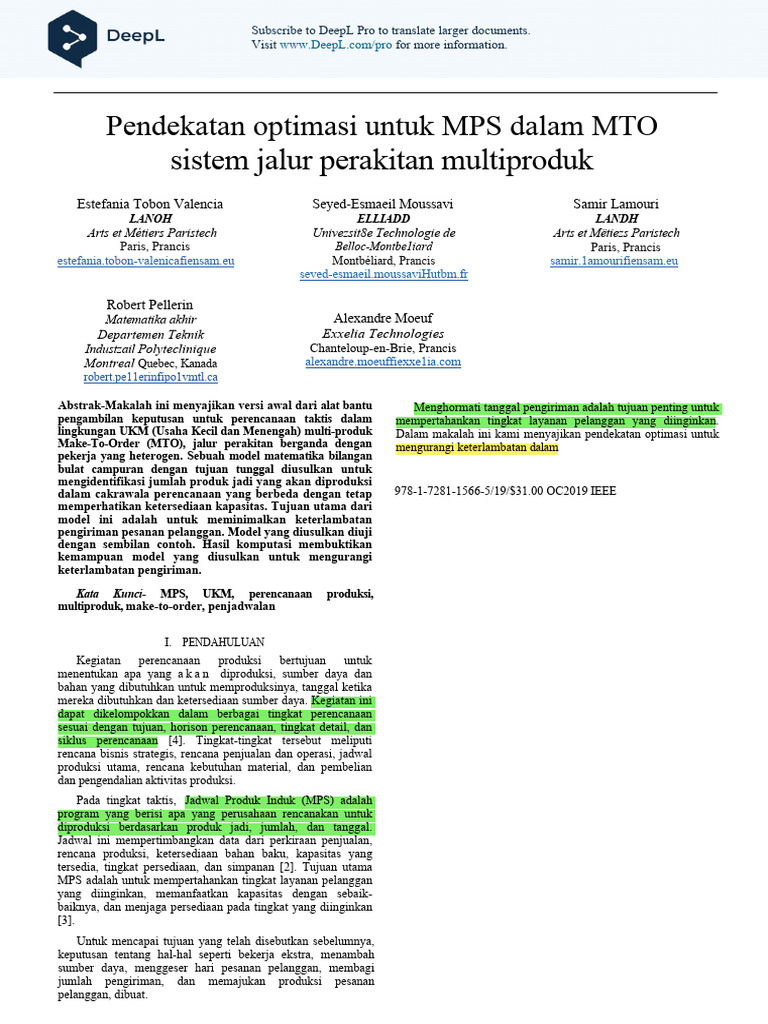 An Optimization Approach For MPS in A MTO Multiproduct Assembly Line ...